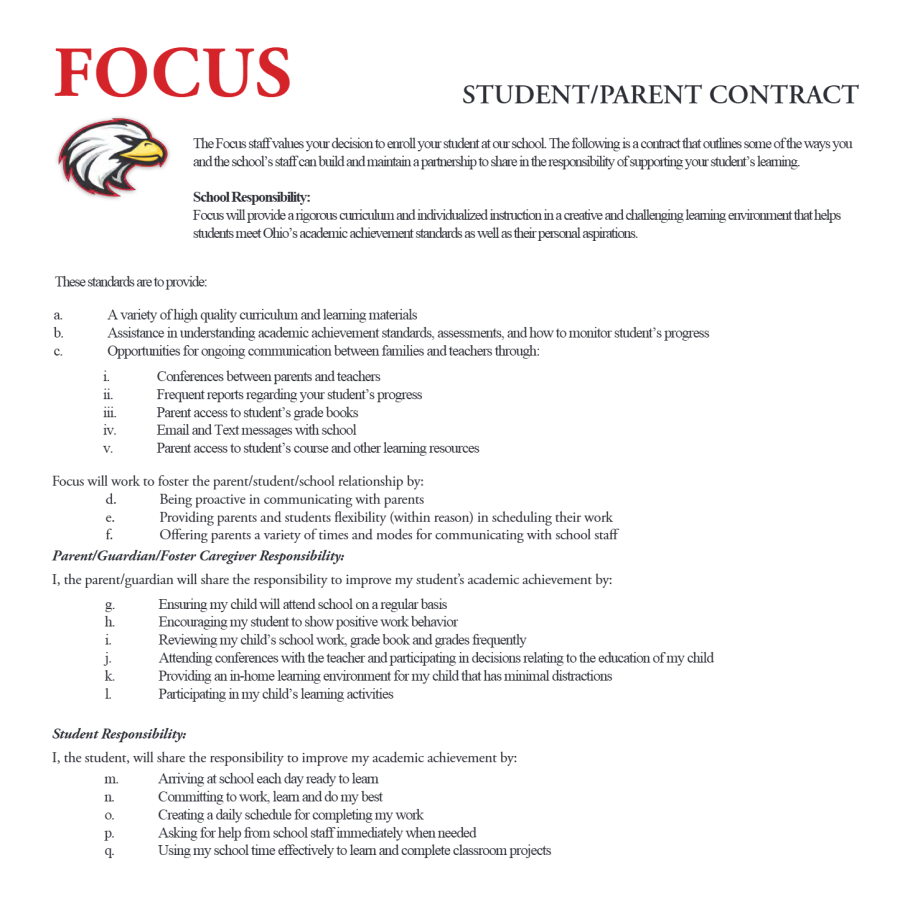 Student – Parent Contract 2025-2026 – Focus Schools – Columbus, Ohio